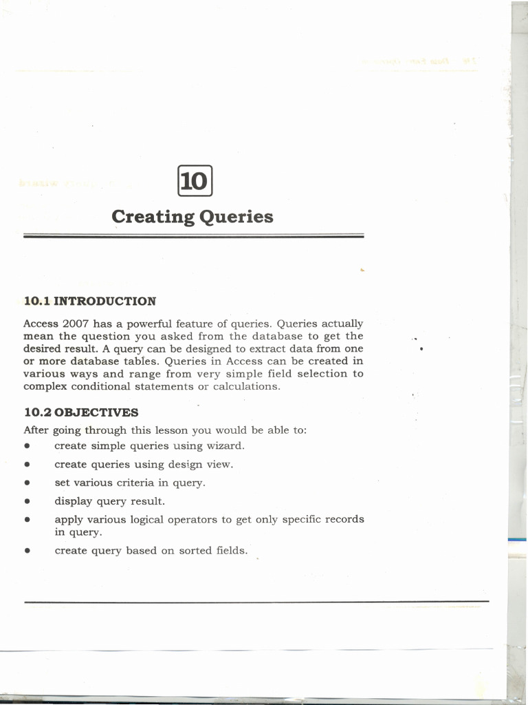 Lesson 10 Creating Queries | PDF | Databases | Microsoft Access Lesson 10 Creating Queries | PDF | Databases | Microsoft Access