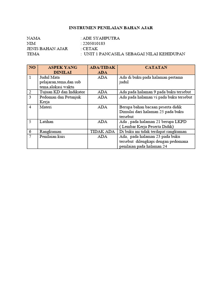 Instrumen Penilaian Bahan Ajar | PDF