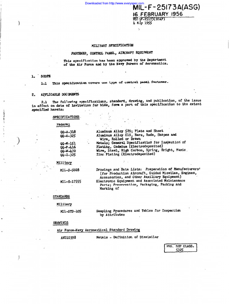MIL-F-25173A FASTENER CONTROL PANEL-Dzus Fasteners | PDF
