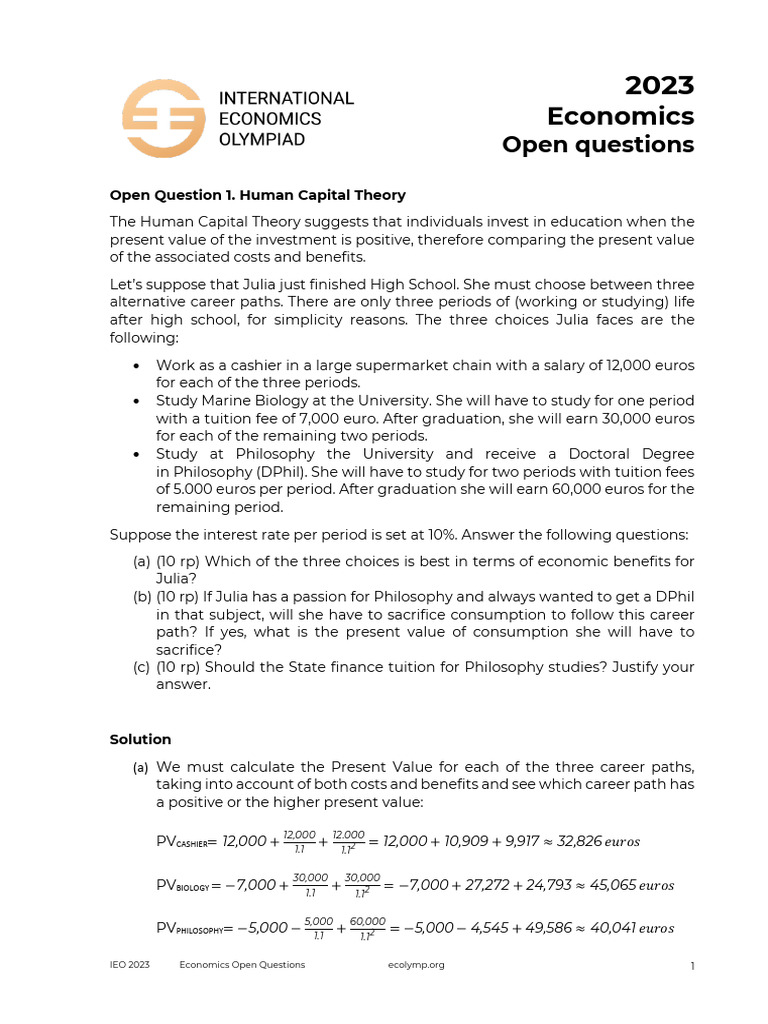 IEO 2023 Economics Open Questions | PDF | Economics | Macroeconomics