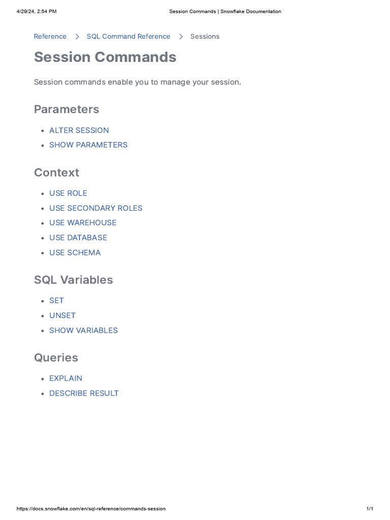Session Commands - Snowflake | PDF | Computers