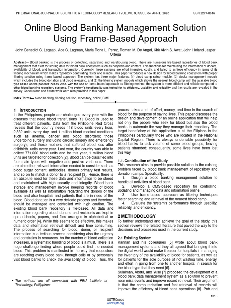 Online Blood Banking Management Solution Using Frame Based Approach | Download Free PDF | Blood ...