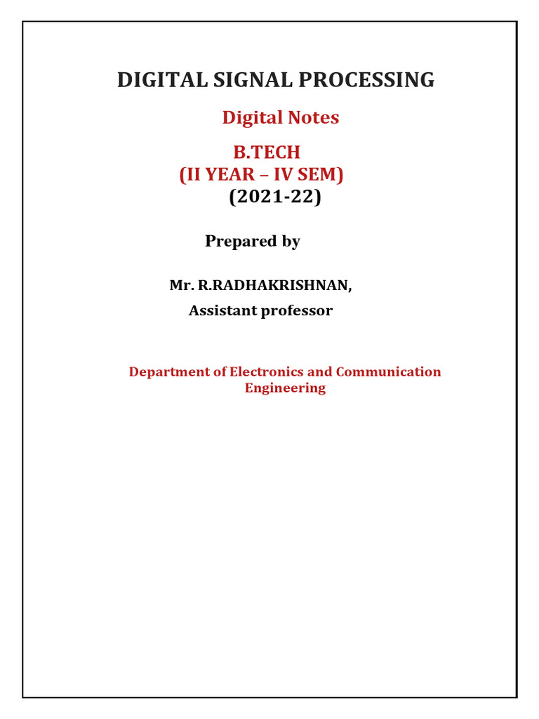 Ec3492- Digital Signal Processing-511562757-Digital Signal Processing (1) | PDF | Digital Signal ...