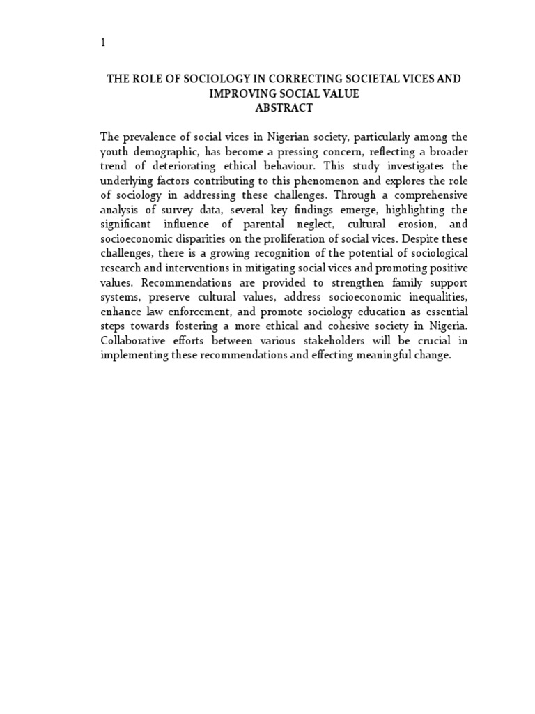 The Role of Sociology in Correcting Societal Vices and Improving Social Value | PDF ...