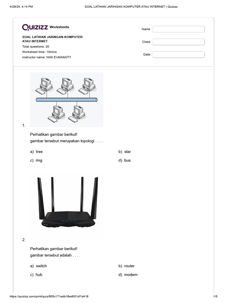 Soal Latihan Jaringan Komputer Atau Internet | PDF | Teknologi & Rekayasa