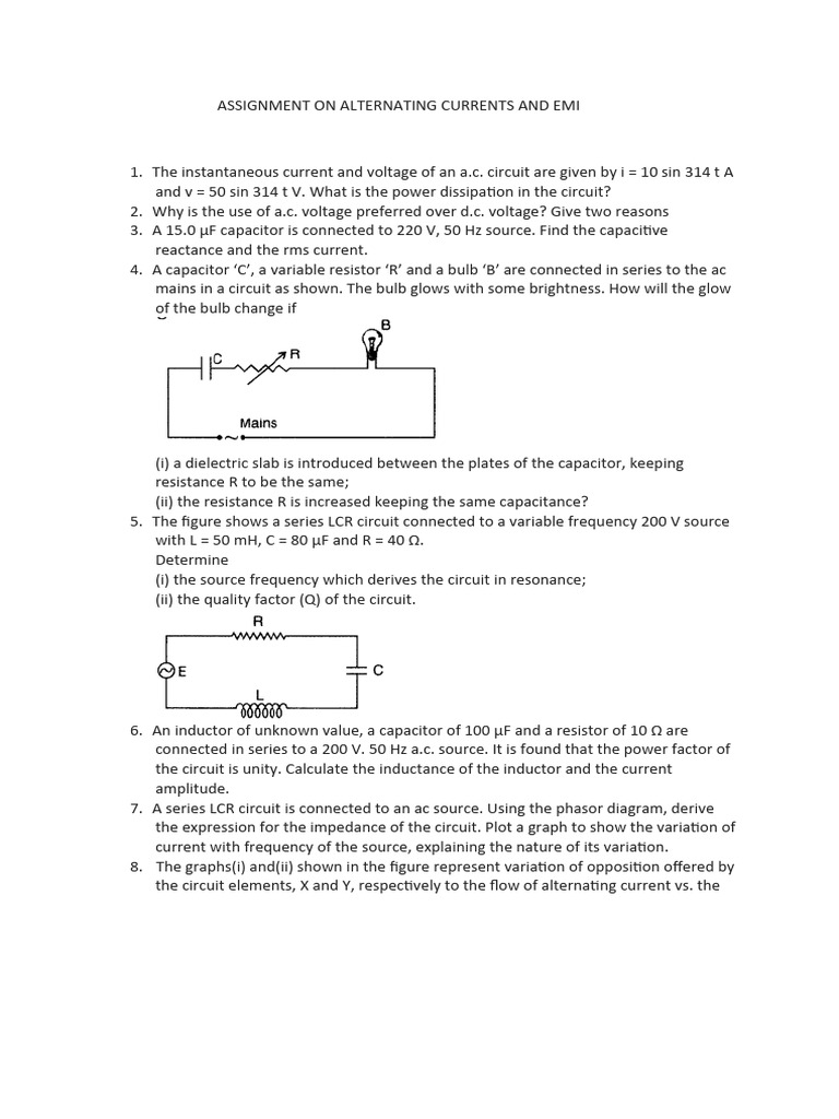 Assignment On Alternating Currents and Emi | PDF | Inductance | Inductor