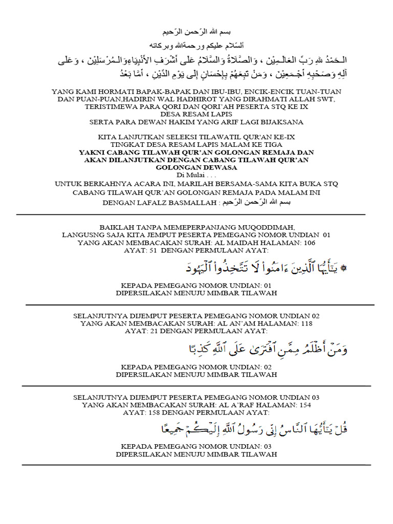 Seleksi Tilawatil Qur'an STQ IX Resam Lapis | PDF