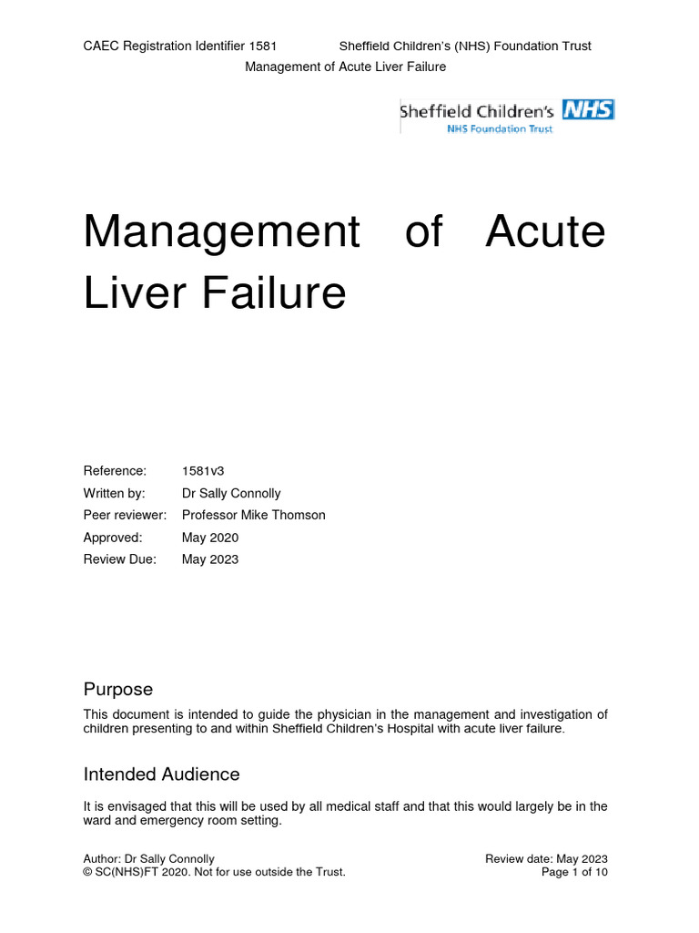 Acute Liver Failure Management Guide | PDF | Hepatitis | Liver