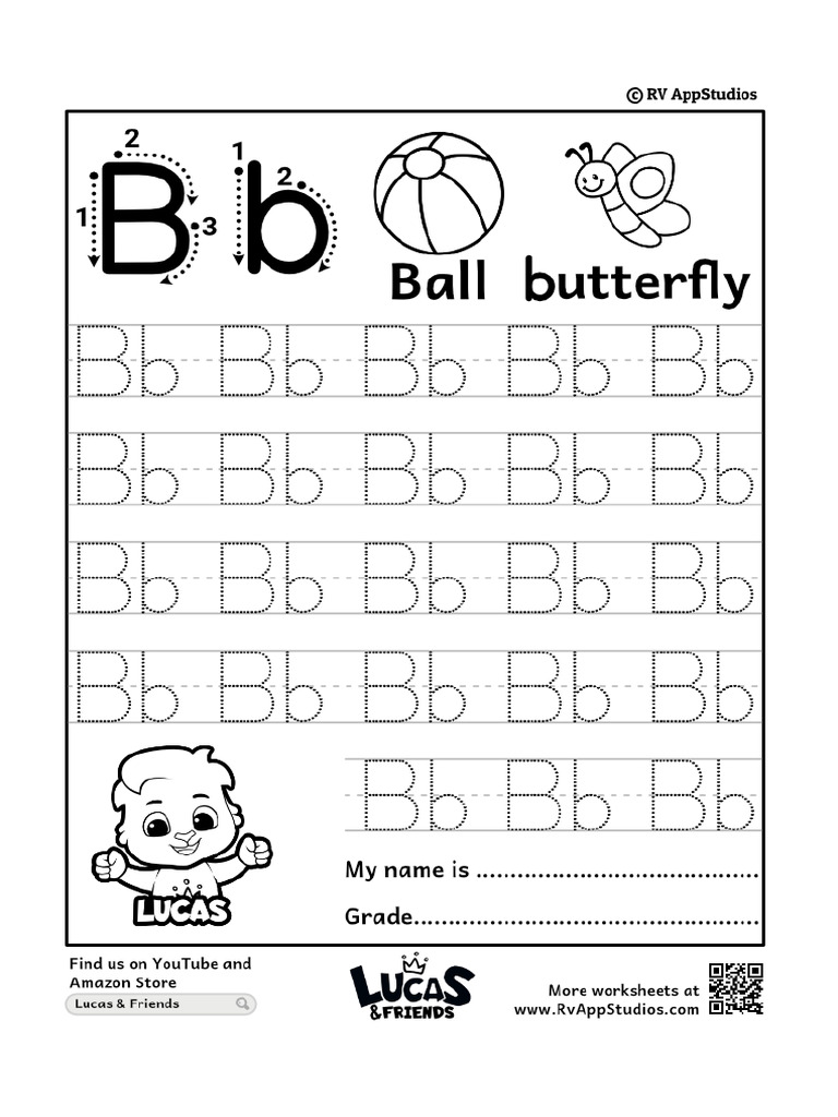 245 Free Printable Worksheets For Kids Alphabet Letter BB Tracing BW | PDF