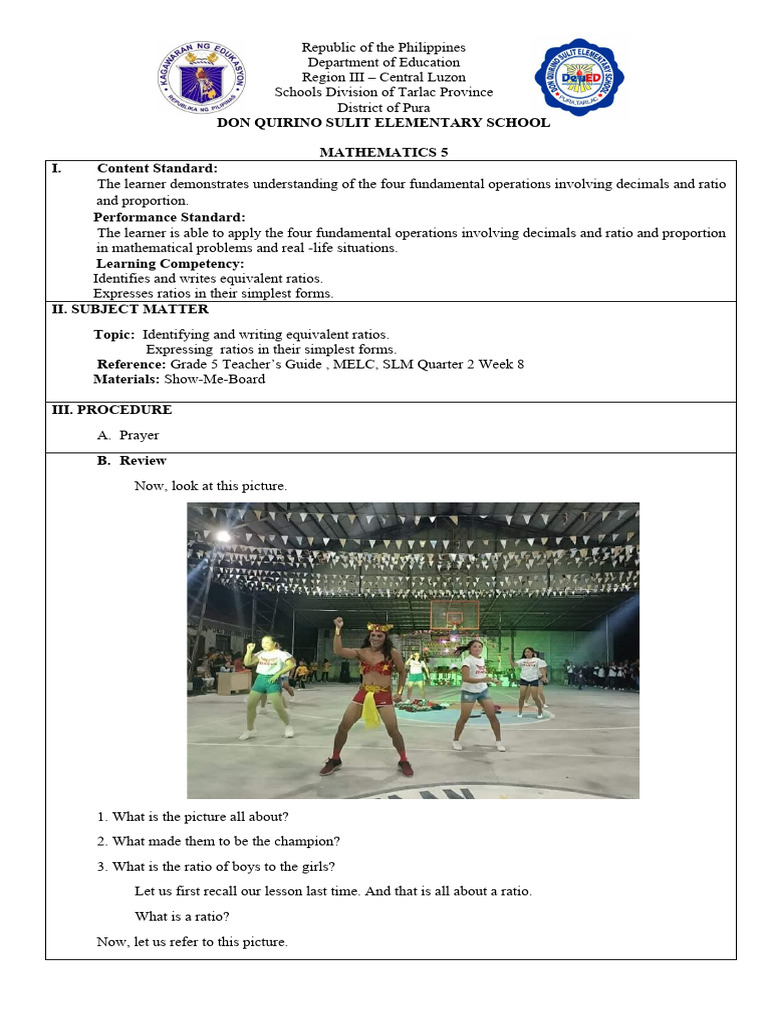 COT Lesson Plan Q22022 | PDF | Ratio | Mathematics