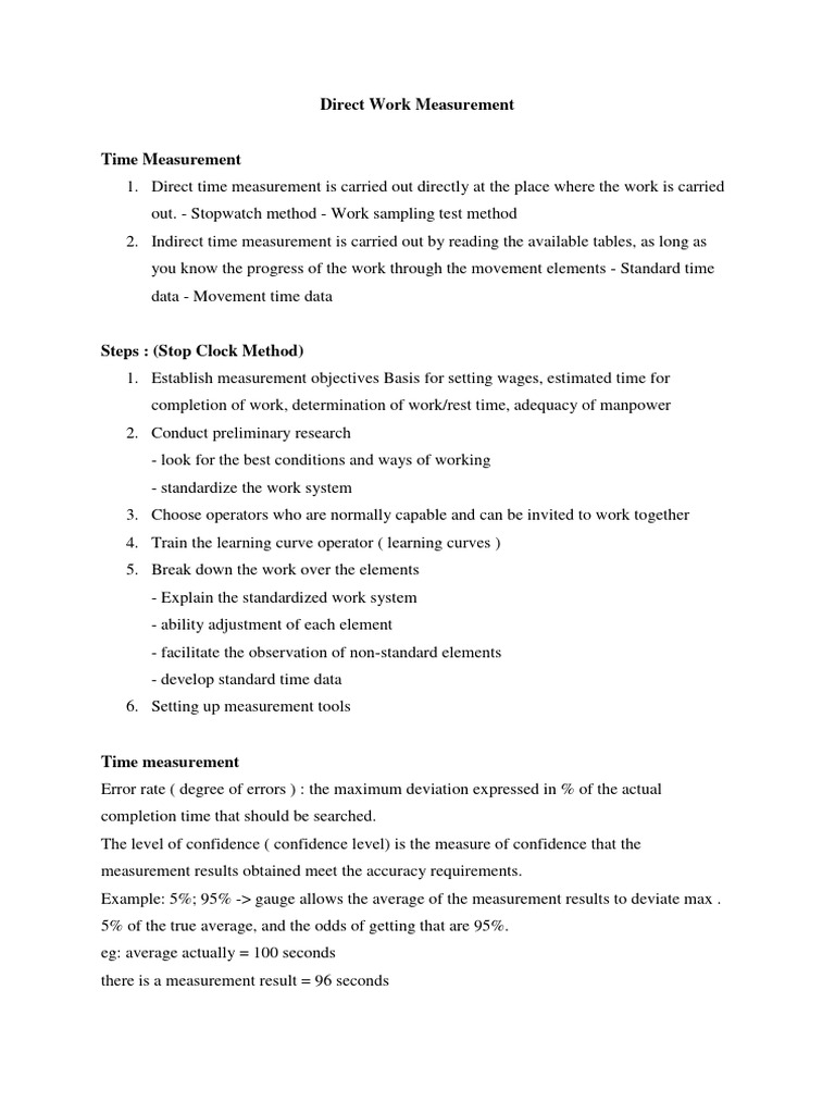Summaries Direct Work Measurement Ergonomics | Download Free PDF ...