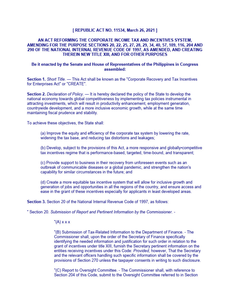 CREATE LAW | PDF | Tax Deduction | Capital Gains Tax