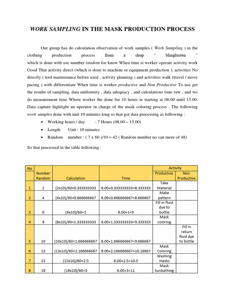Summaries - Example of Work Sampling - Ergonomics | PDF