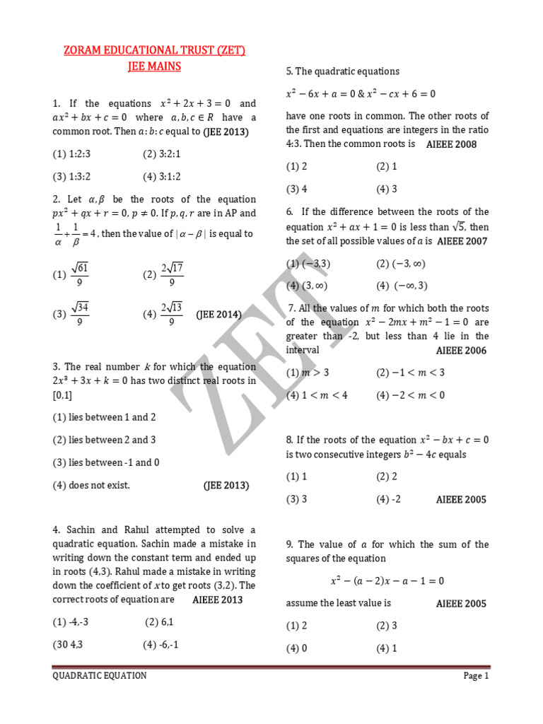 Quadratic ZET | PDF | Quadratic Equation | Mathematical Concepts