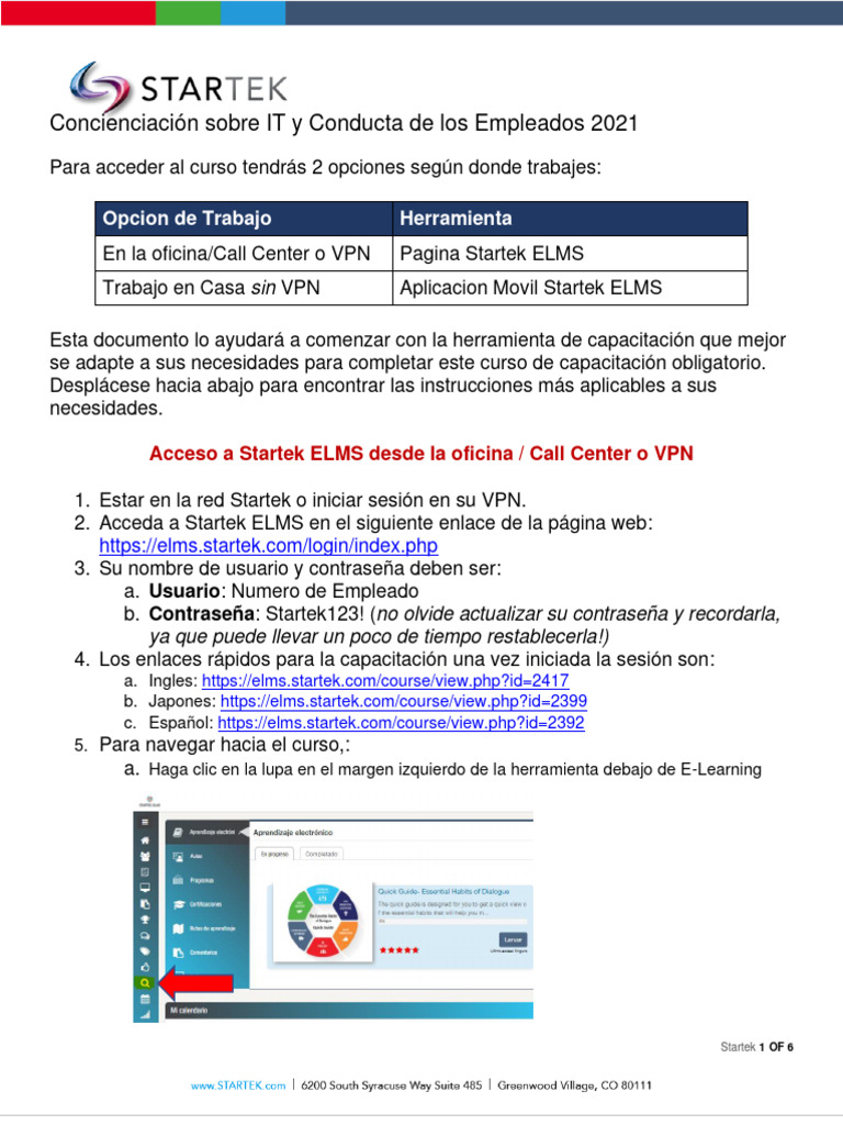 Guía de Acceso a Startek ELMS | PDF | Software de la aplicacion ...