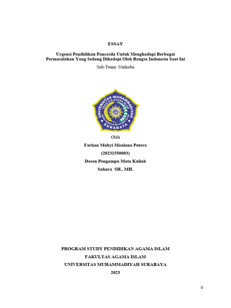 ESSAY - UTS Pendidikan Pancasila | PDF | Pengembangan Diri