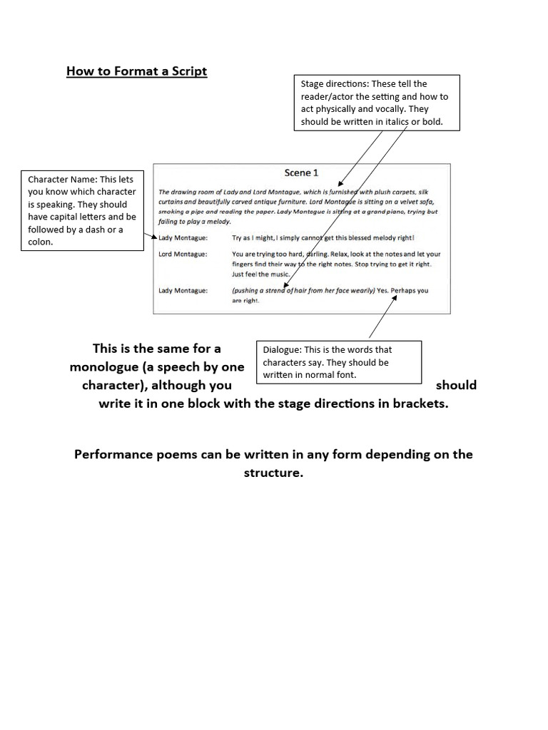 Script Formatting Guidelines | PDF | Language Arts & Discipline