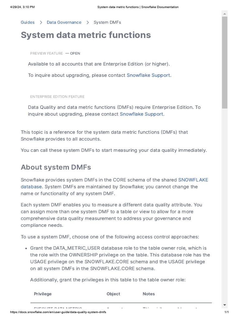 System Data Metric Functions - Snowflake Documentation | PDF | Business | Technology & Engineering