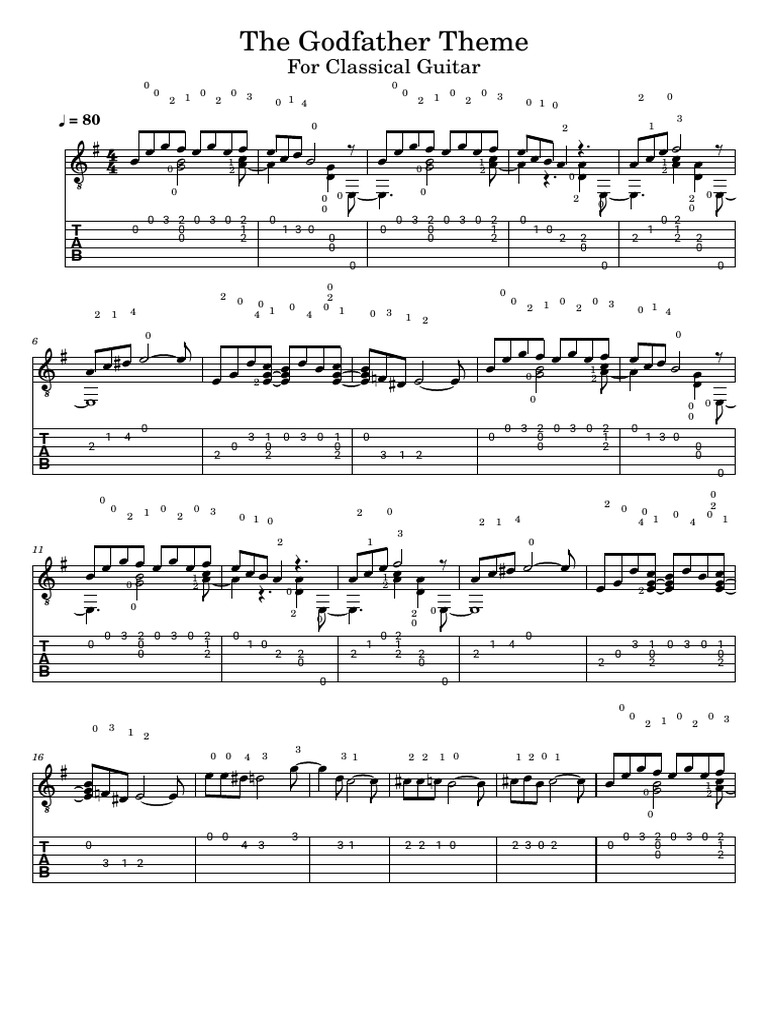 Godfather Theme for Classical Guitar | PDF | Guitar Family Instruments ...