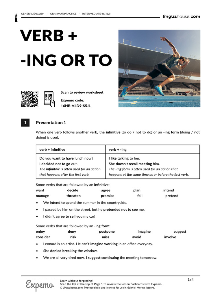 Verb Ing or To British English Student Ver2 BW | PDF