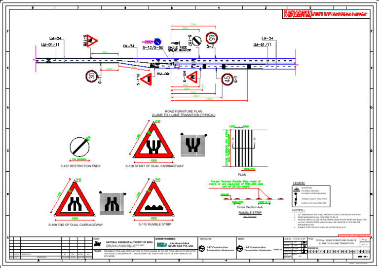 4 Lane To 2 Lane Transition Typical | PDF | Road | Streets And Roads