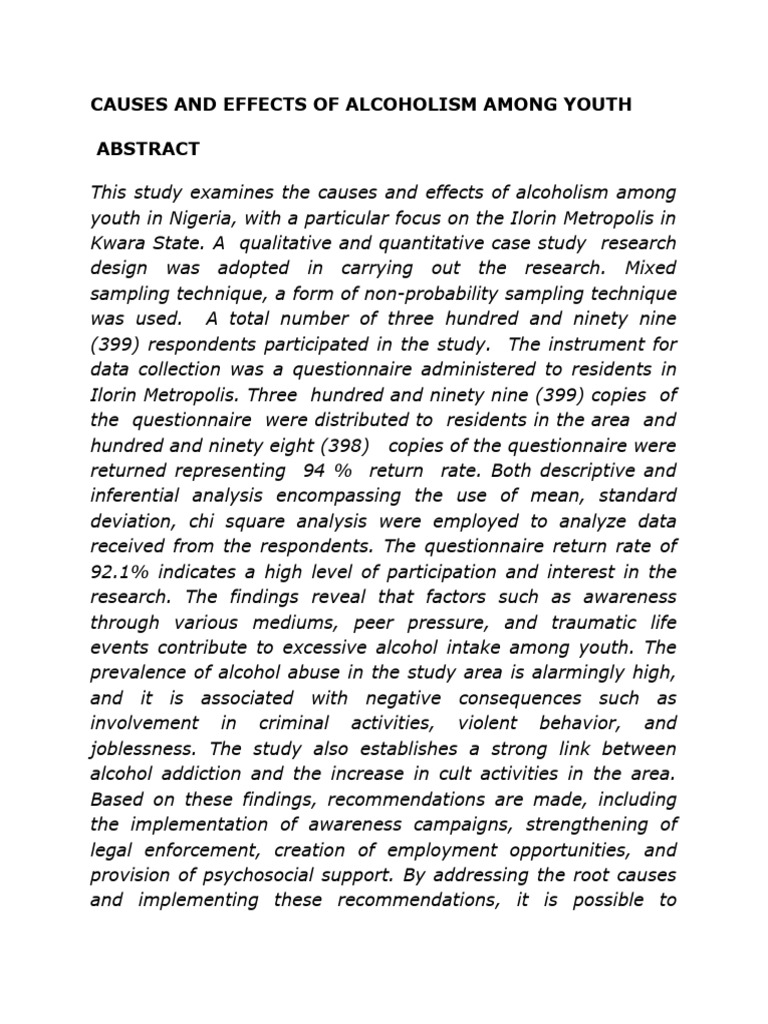 Alcoholism Causes and Effects in Youth | PDF | Alcoholism | Substance Abuse