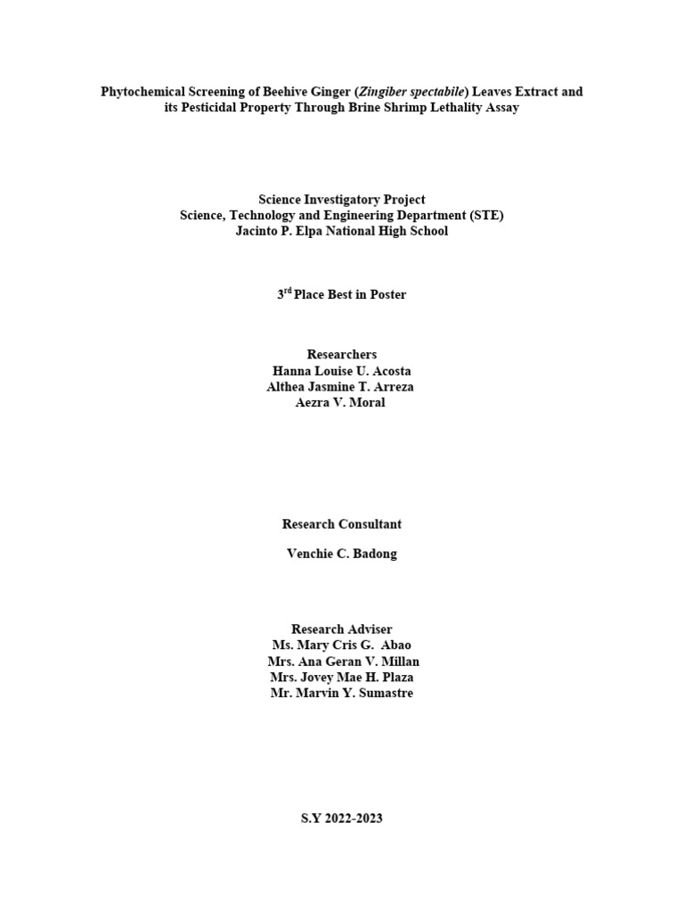Phytochemical Screening of Beehive Ginger (Zingiber spectabile) Leaves ... Phytochemical Screening of Beehive Ginger (Zingiber spectabile) Leaves ...