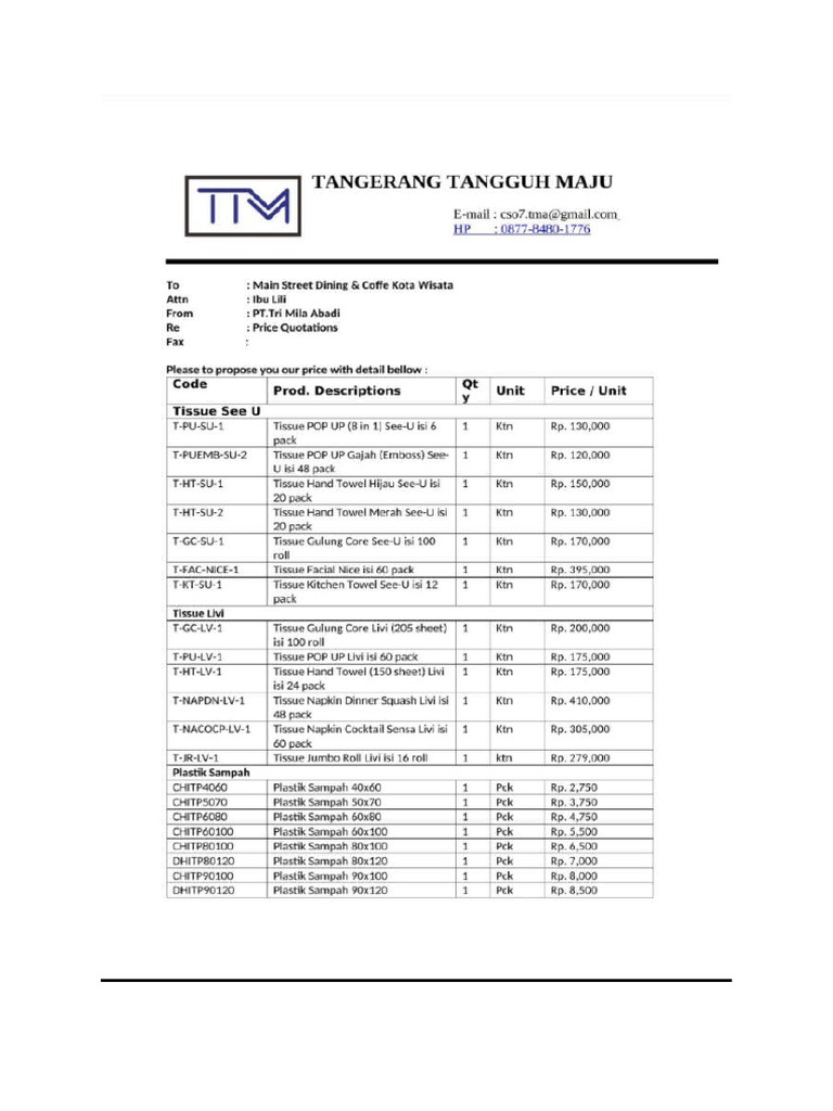 Penawaran PT. Tri Nila Abadi | PDF