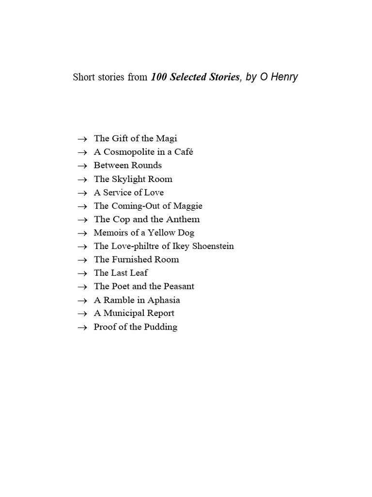 O Henry's 100 Selected Short Stories | PDF