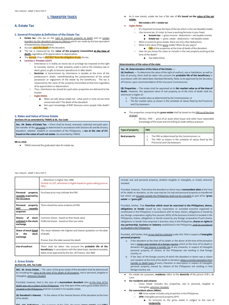 Tax 2 Ingles Reviewer Part 1 - Transfer Taxes - VAT | PDF | Estate Tax ...