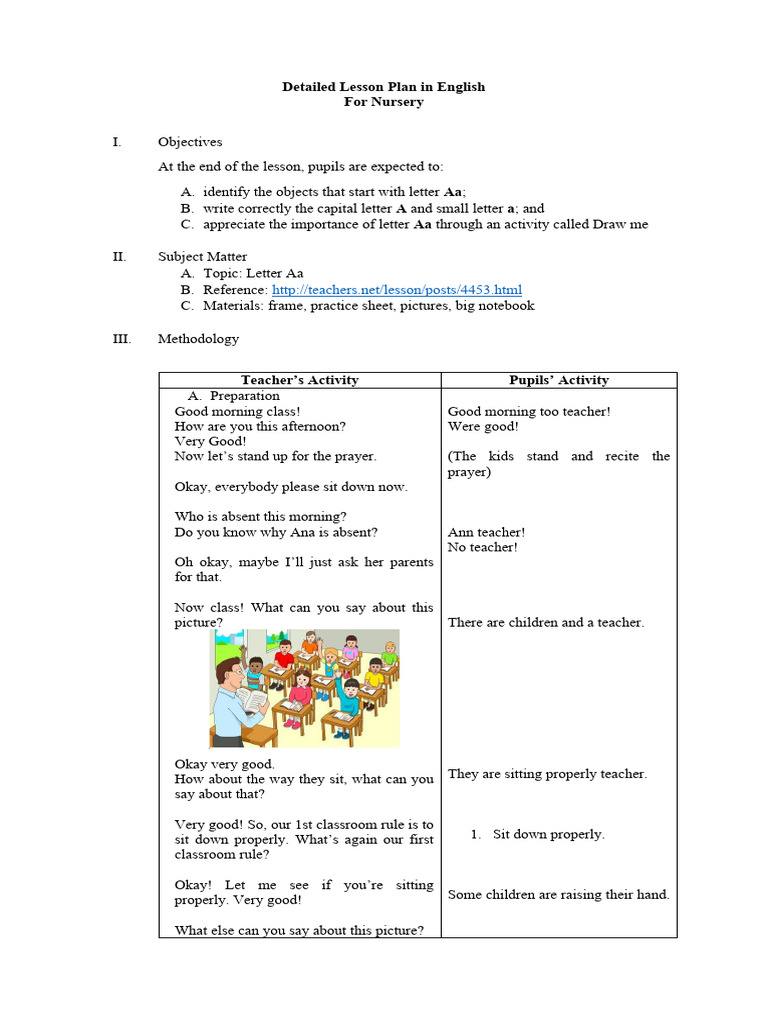 Detailed Lesson Plan in English (Nursery) | PDF | Lesson Plan