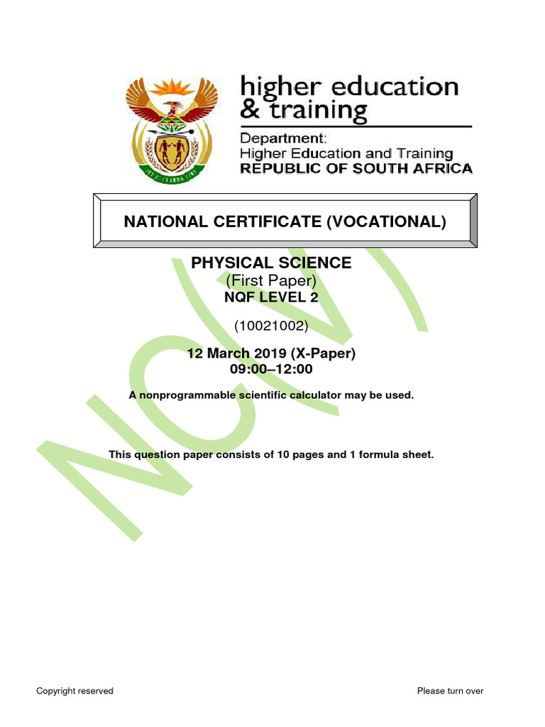 NC2290 - Physical Science L2 P1 QP Supp 2019 Signed Off | PDF | Physical Quantities | Physics