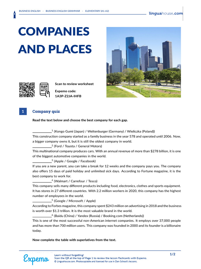 Business English: Companies & Superlatives | PDF | Linguistics
