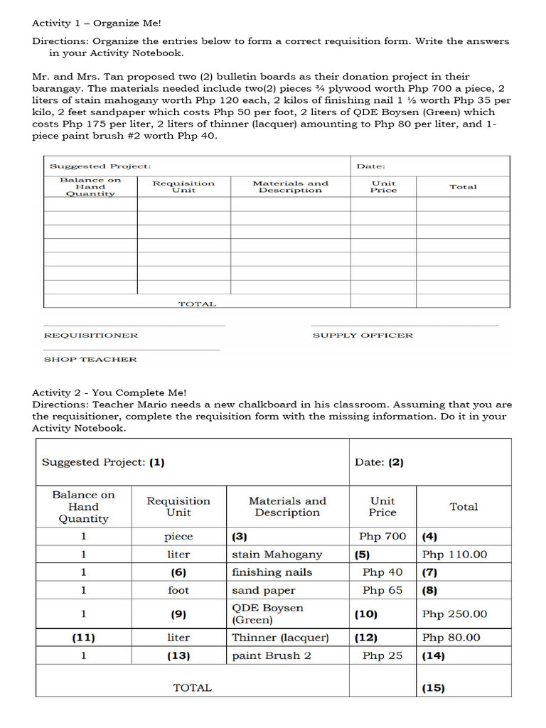 Activity-SHEET-REQUISITION-FORM | PDF