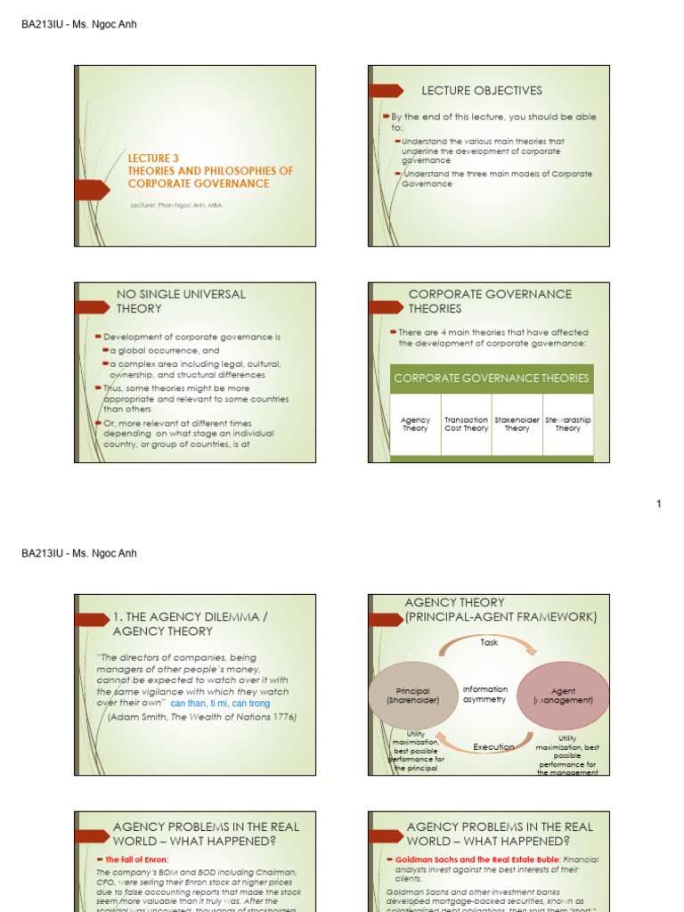 Lecture 3 - Theories of CG - Updated Sep 19 | PDF | Corporate Governance | Collateralized Debt ...