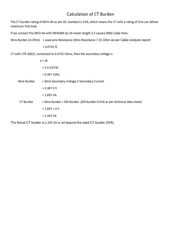 Ct Burden Calculation Report Pdf Alternating Current Mains