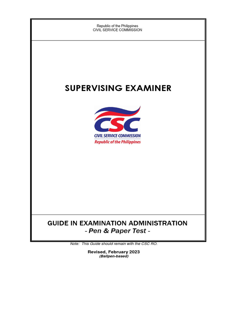 Guide For Supervising Examiner - 2023-02 Revised (Cse-Pen & Paper Test ...