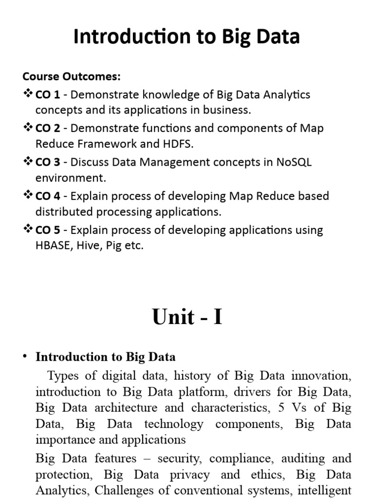 Unit - I Part I | PDF | Big Data | Data Model