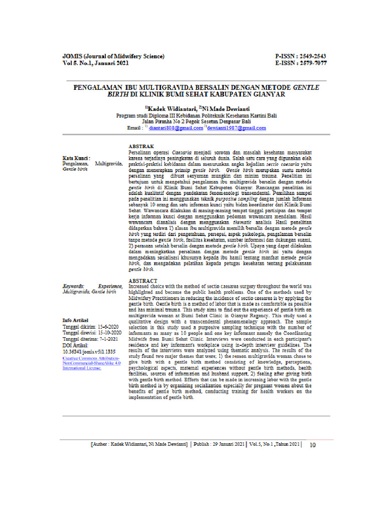 Jurnal Persalinan Metoda Gentle Birth | PDF