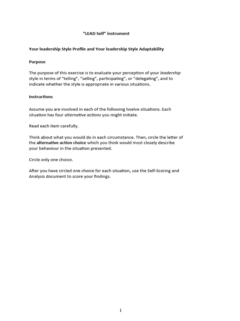LEAD Self - Instrument | PDF | Leadership | Cognitive Science