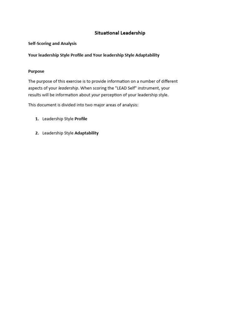 LEAD Self - Scoring and Analysis | PDF | Leadership | Psychological ...