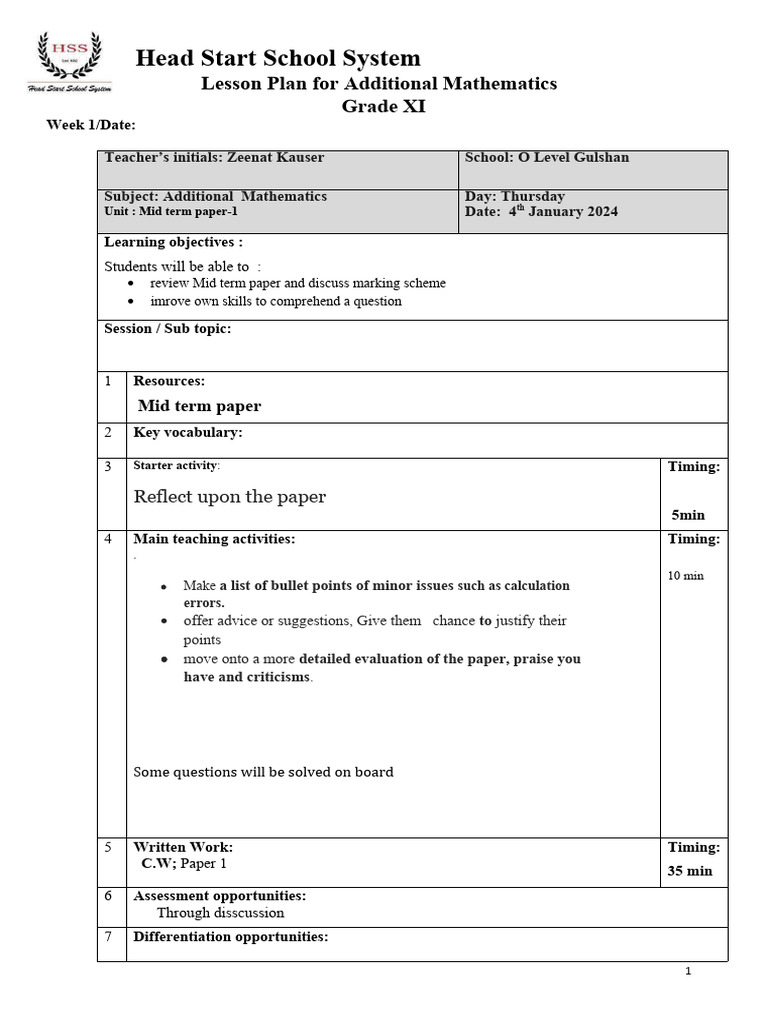 XI Add Math - 1stweek - 2024 | PDF | Learning | Behavior Modification