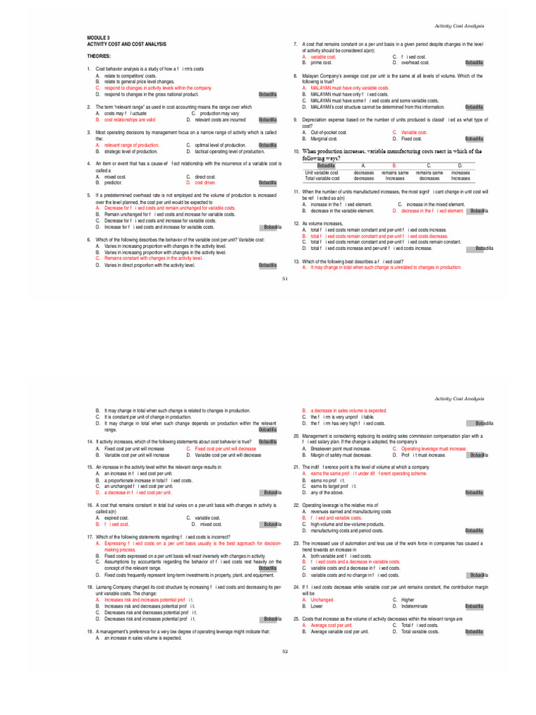 Bobadilla 03 x03 Activity Costs WP Mas Cost Accounting Reviewer - Compress | PDF