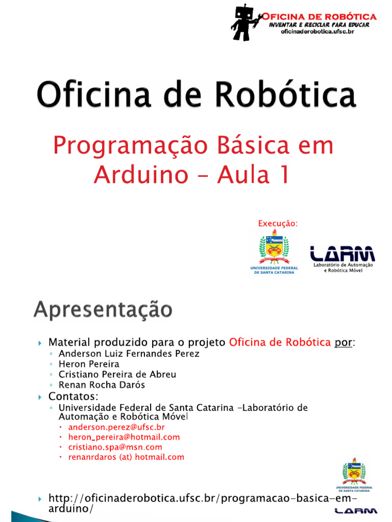 Oficina de Robótica - Arduino Aula 1 | PDF