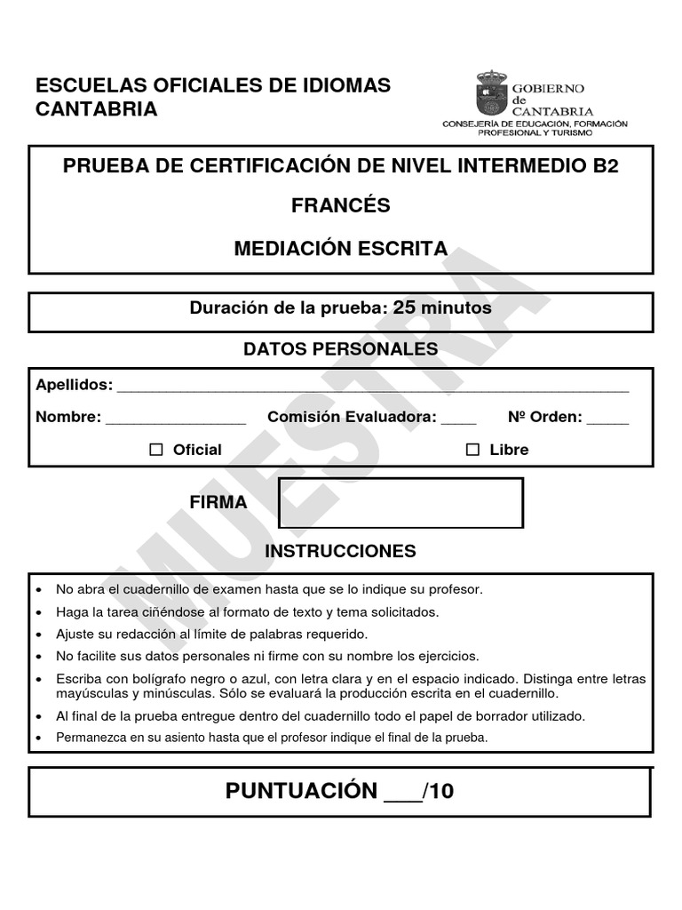 FR - B2 - CTE - Ejercicios EOI Santander - Prueba Mediación | PDF