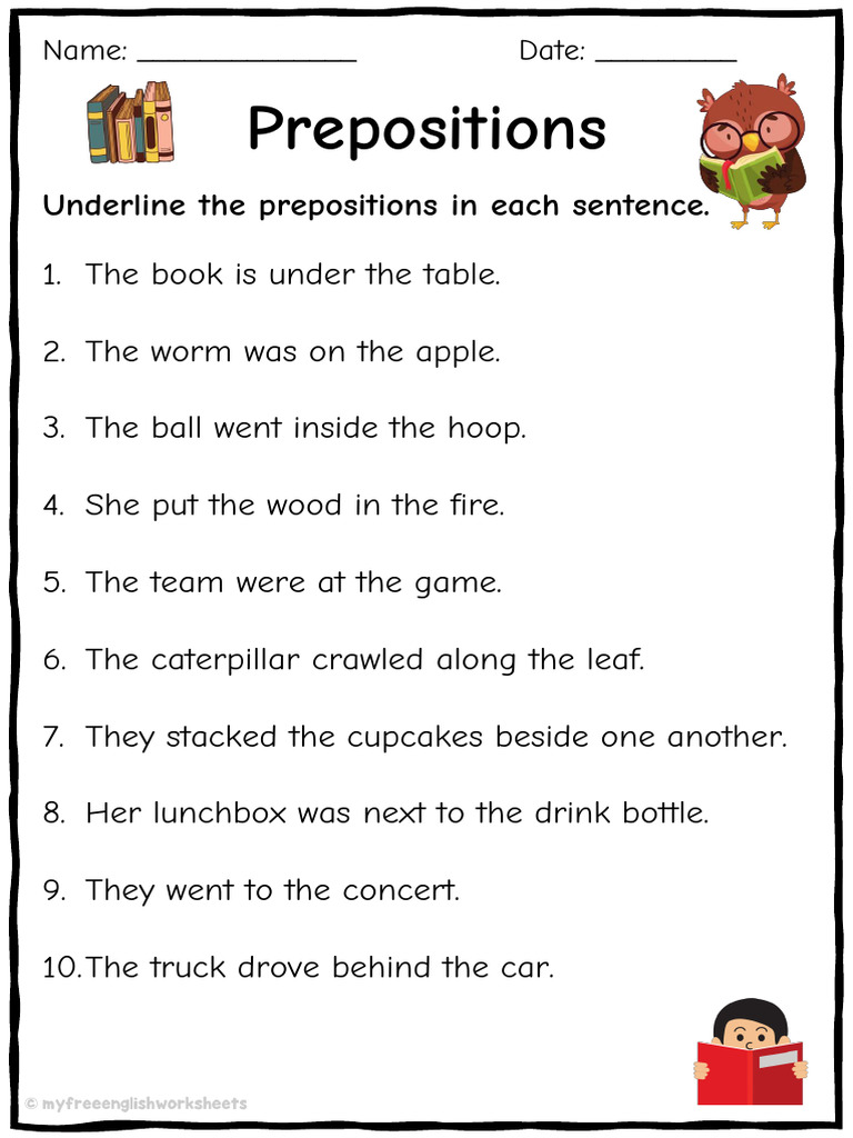 Preposition Exercises for Kids | PDF