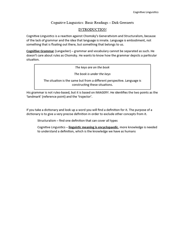 Introduction To Cognitive Linguistics | PDF