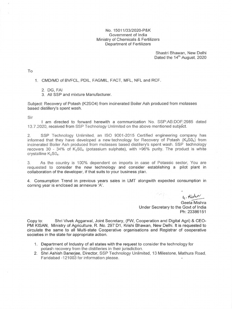 Recovery of Potash (K2SO4) From Incinerated Boiler Ash Produced From ...