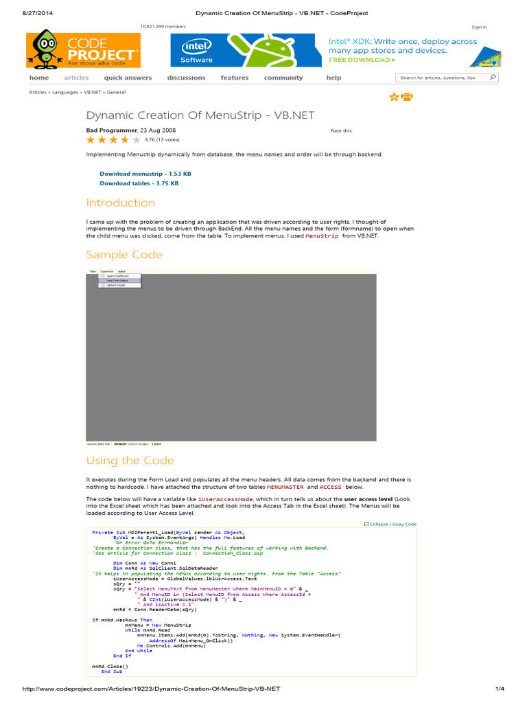 Dynamic Creation Of MenuStrip - VB | PDF | Menu (Computing) | Microsoft Excel