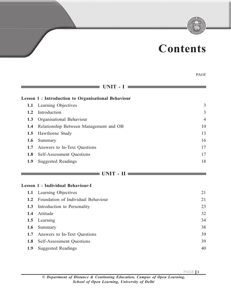 Unit - I: Lesson 1: Introduction To Organisational Behaviour 1.1 1.2 1.3 1.4 1.5 1.6 1.7 1.8 1.9 ...